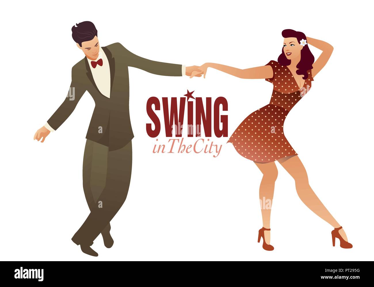 Young Couple Dancing Swing Lindy Hop Or Rock And Roll Stock Vector