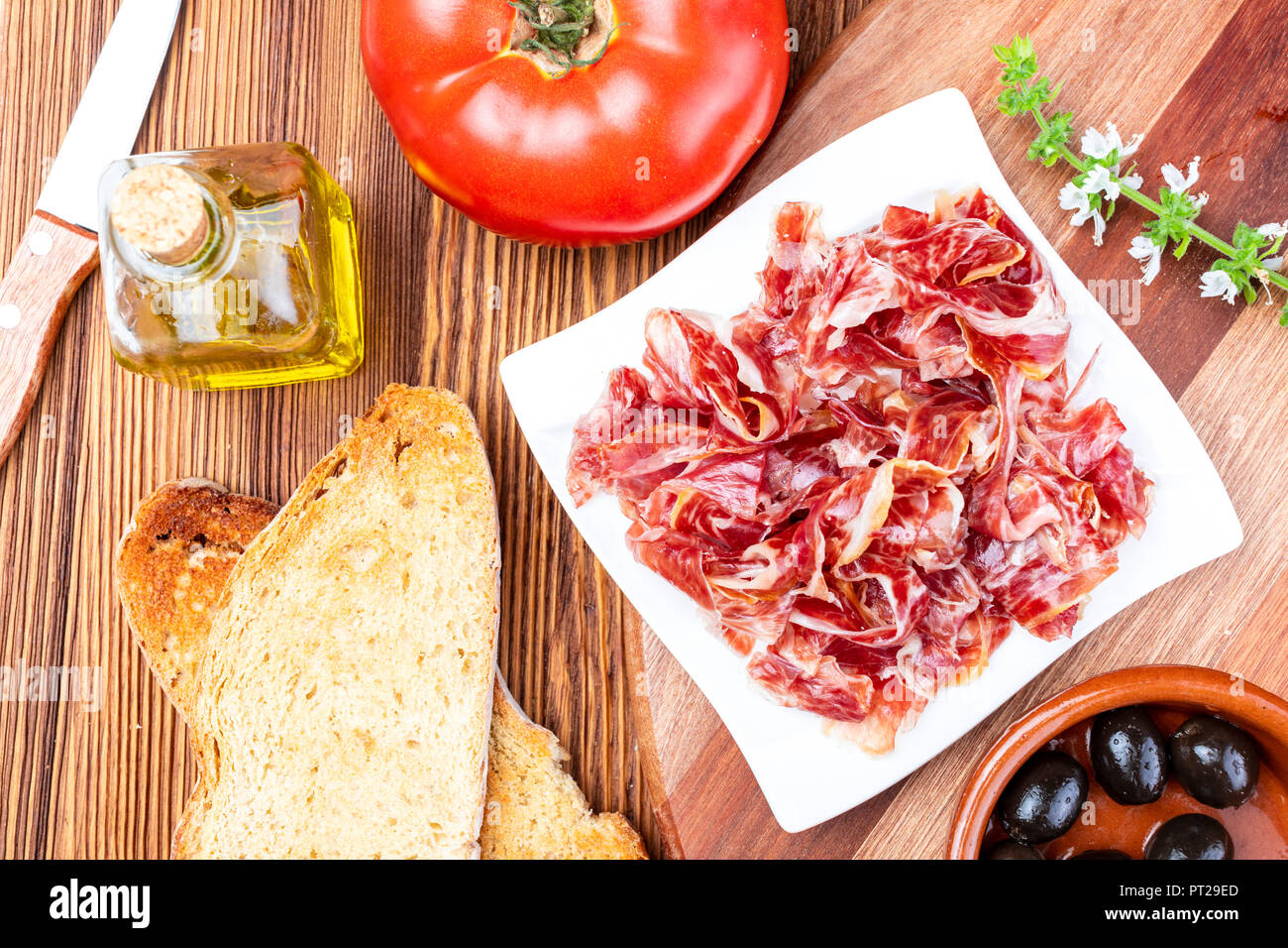 Delicious bread toast with natural tomato, extra virgin olive oil ...