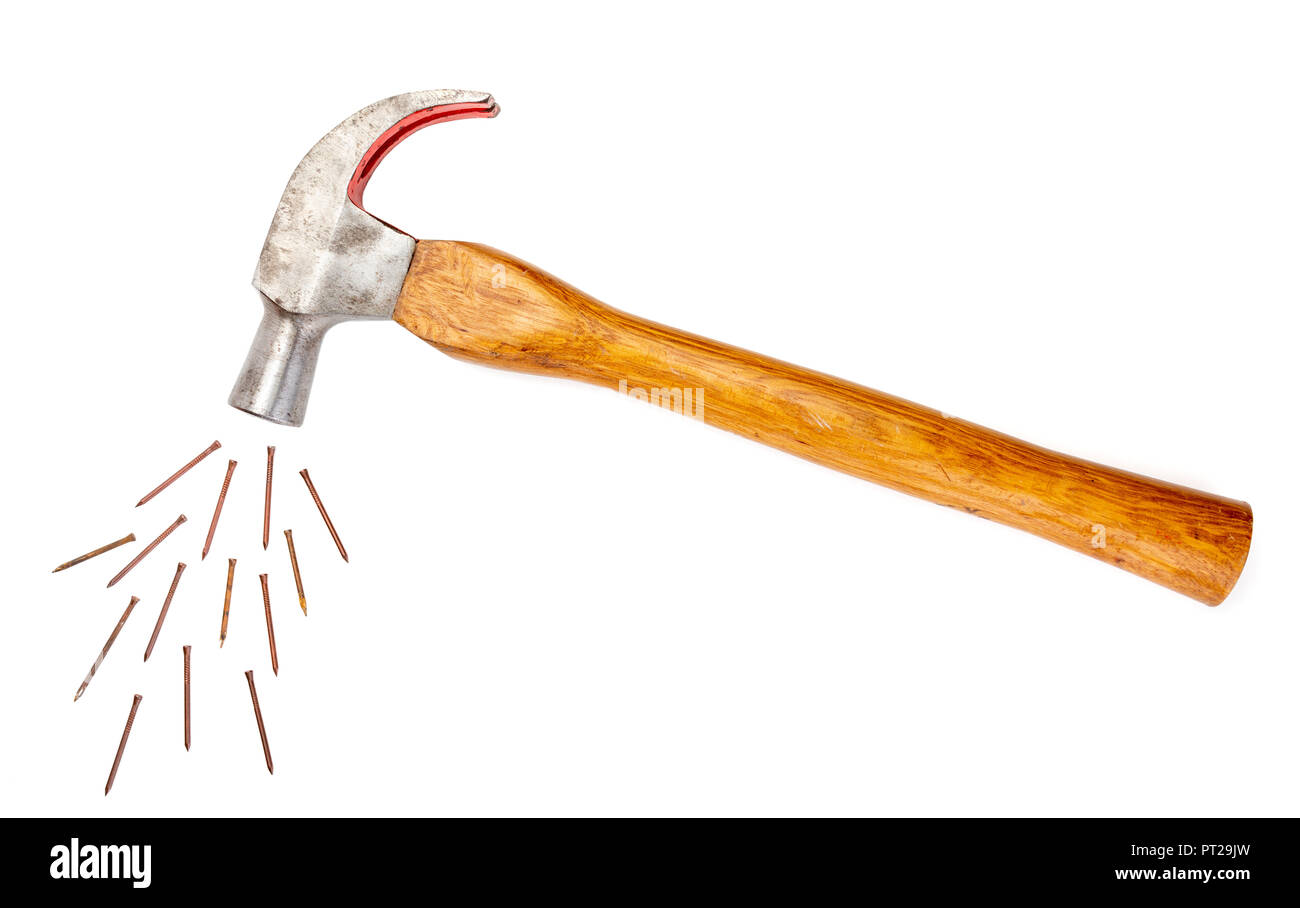 Funny image of hammer and several points. Isolated on white background ...