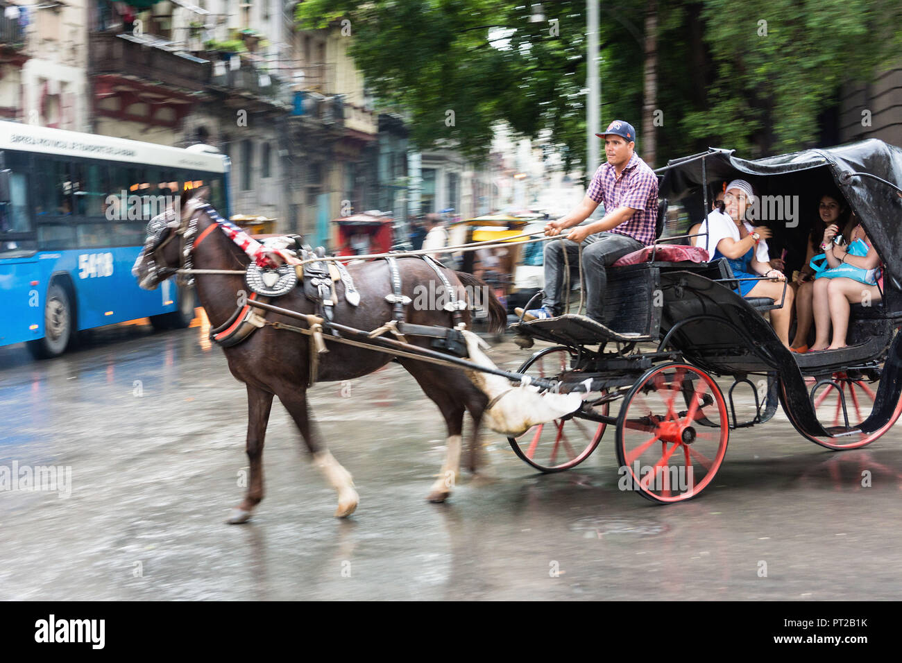 Cuba, Havana, old town, street scene, horse-drawn carriage Stock Photo ...