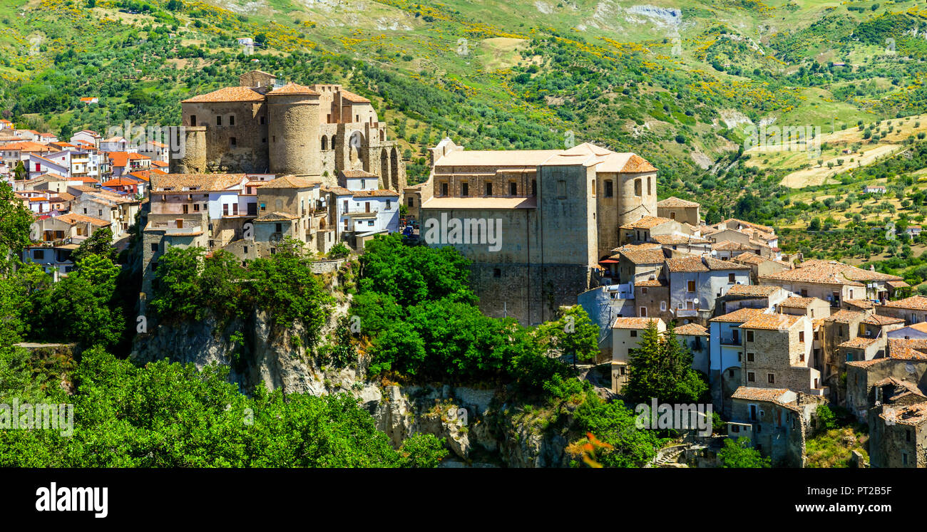 Beautiful Oriolo village,view with old castle and houses,Calabria,Italy ...