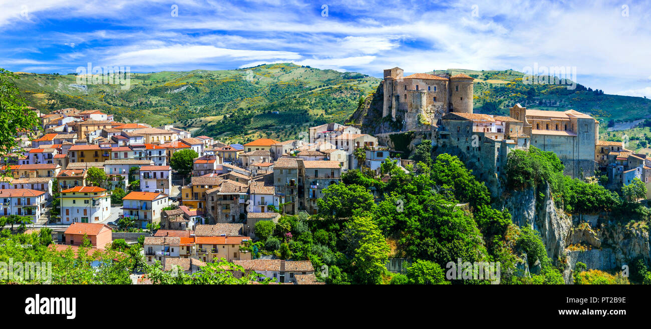 Beautiful Oriolo village,view with old castle and houses,Calabria,Italy ...
