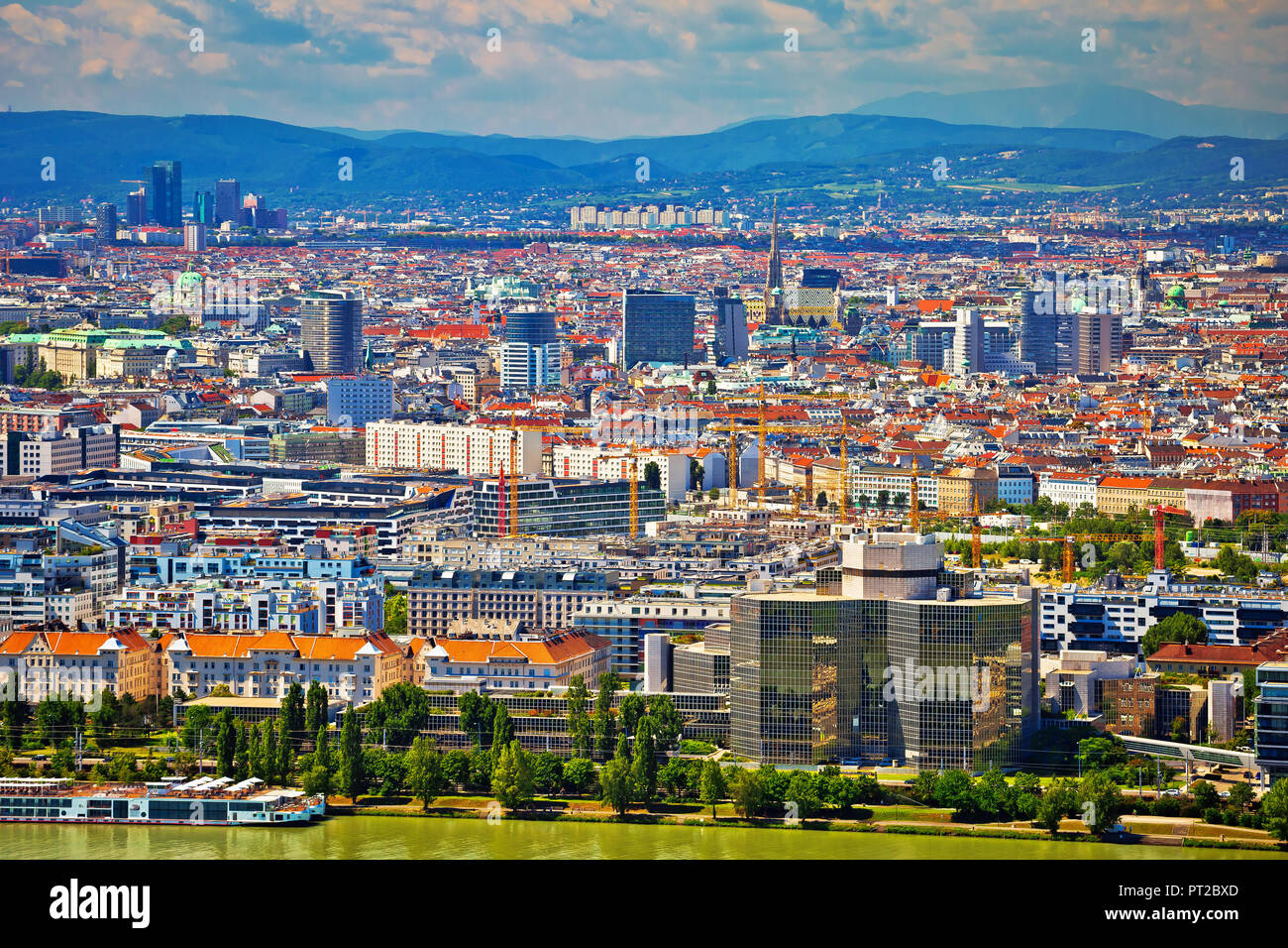 Danube river and Vienna cityscape view, capital of Austria Stock Photo ...