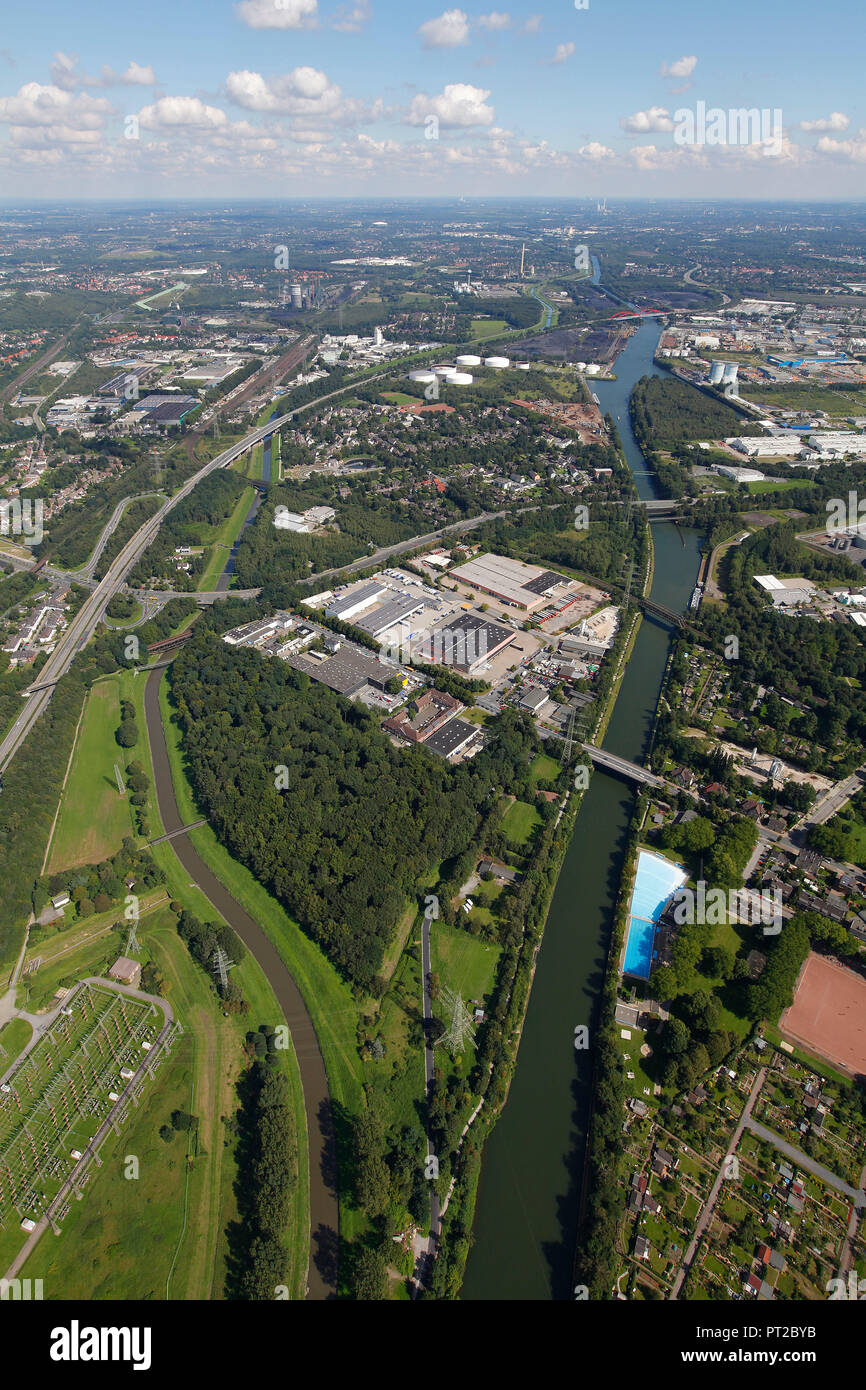 Aerial view, aerial view, Emscher art, garden art in BernePark, sewage ...