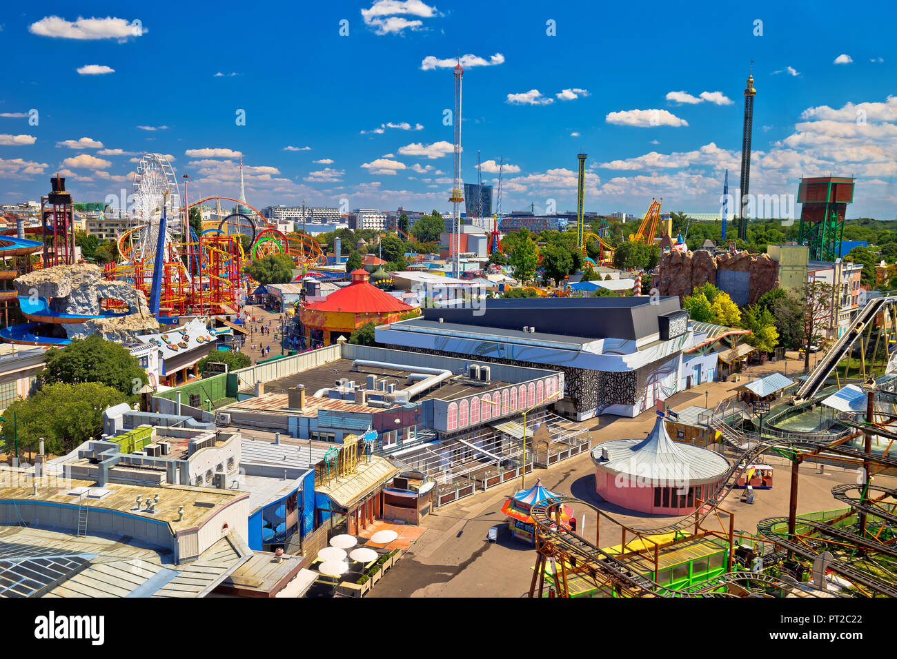 Prater amusement park in Vienna aerial view, colorful capital of ...