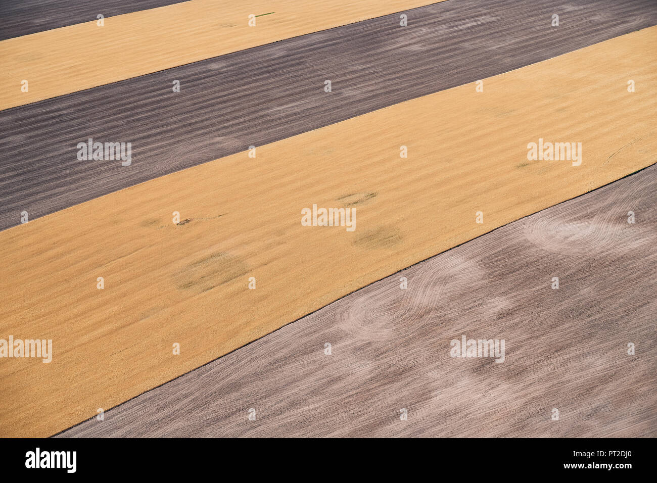 USA, Aerial photograph of contour farming after harvest in the Pawnee ...