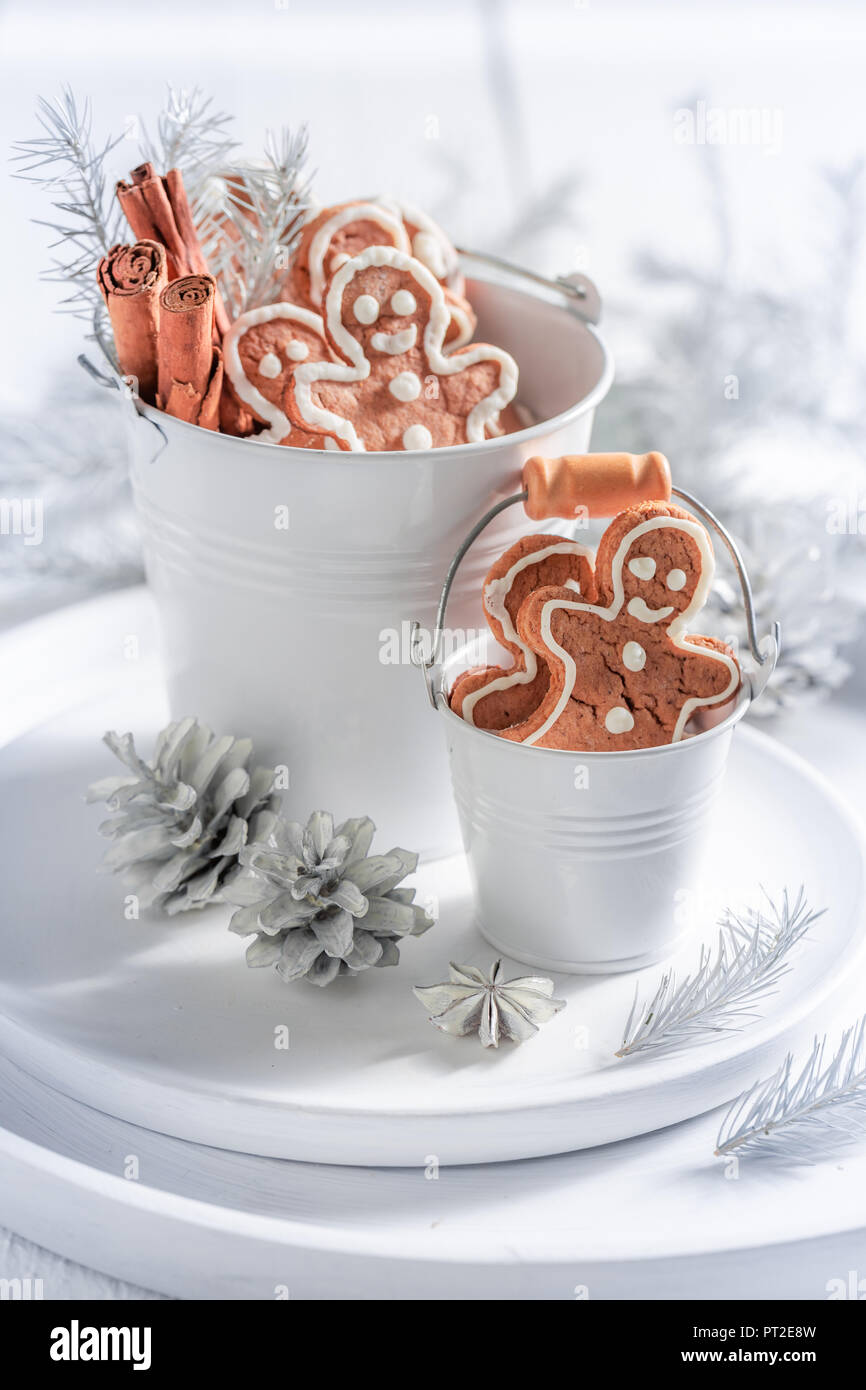 Homemade Christmas gingerbread man in white bucket Stock Photo - Alamy