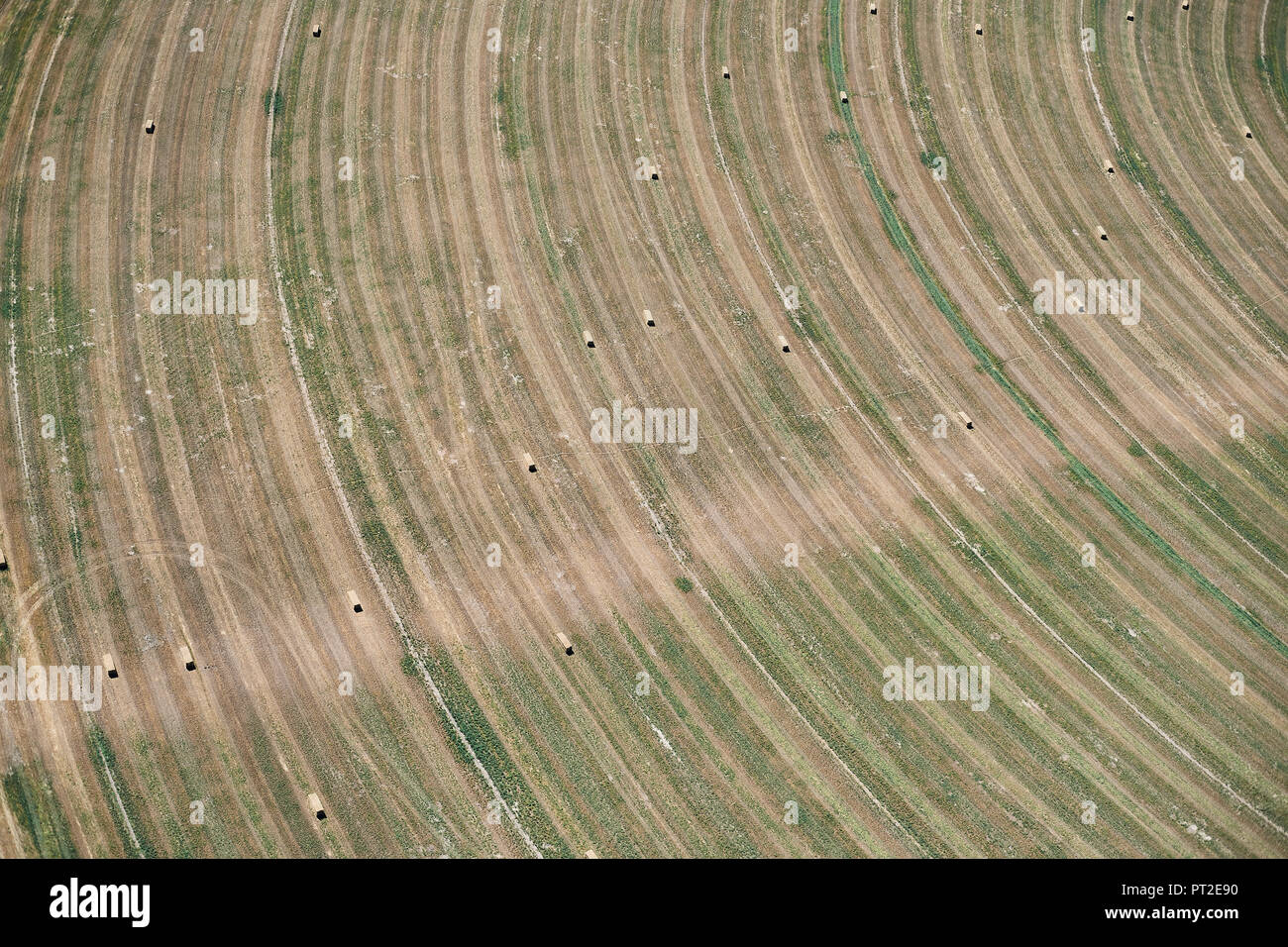 USA, Aerial photograph of contour farming after harvest in Western ...