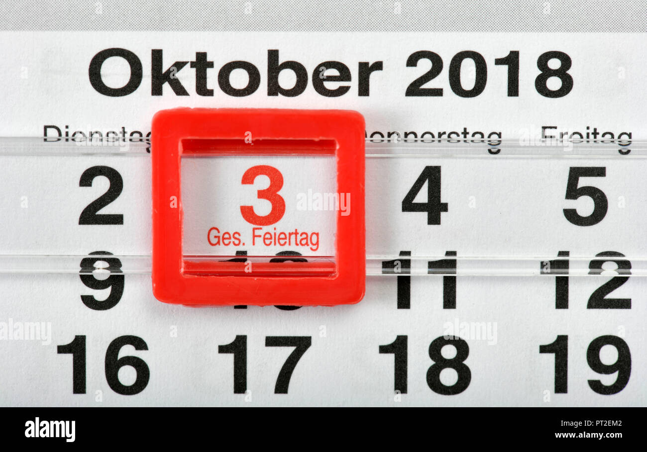 Diary Day of German Unity October 3rd, 2018 Stock Photo - Alamy