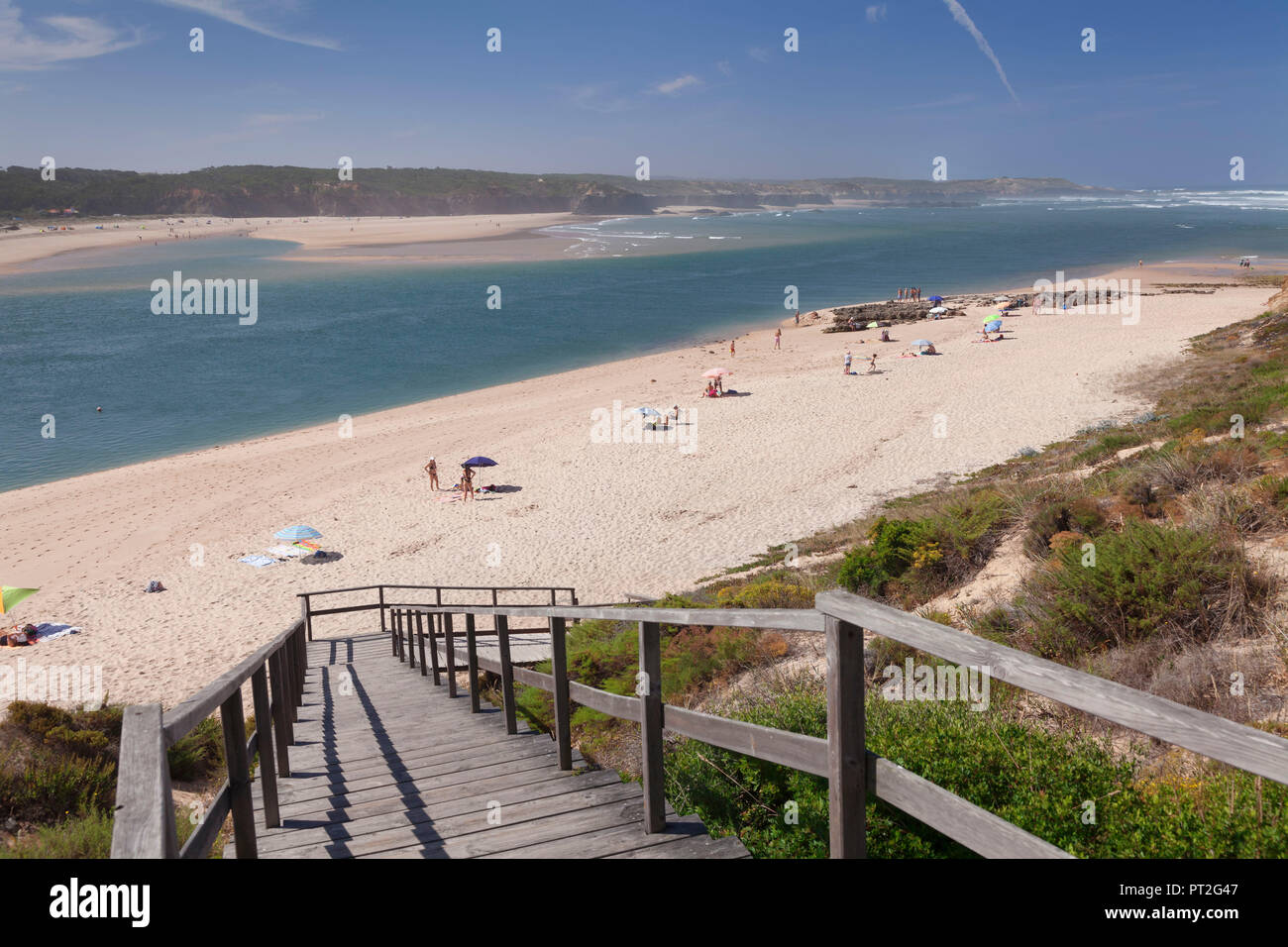 Rio Mira River reaching the Atlantic at Vila Nova de Milfontes, Costa ...