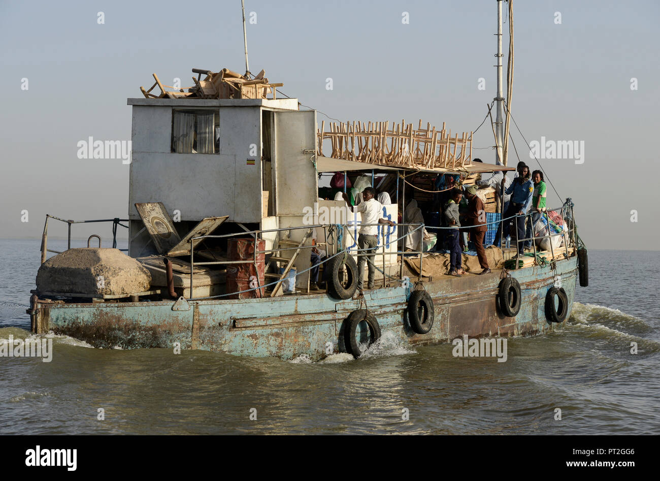 ETHIOPIA , Amhara, Bahar Dar, lake Tana, ferry boat transport people ...