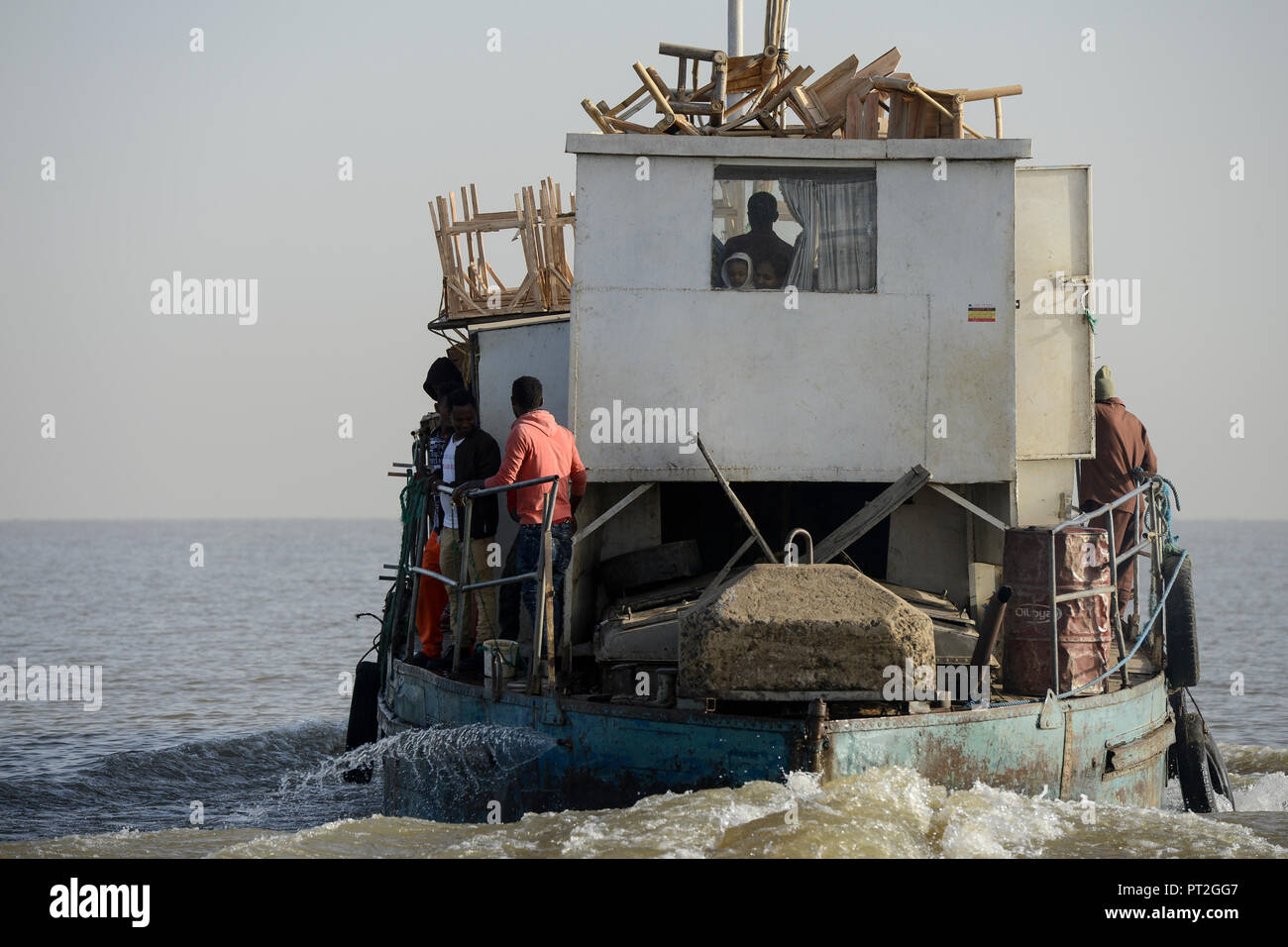 ETHIOPIA , Amhara, Bahar Dar, lake Tana, ferry boat transport people ...