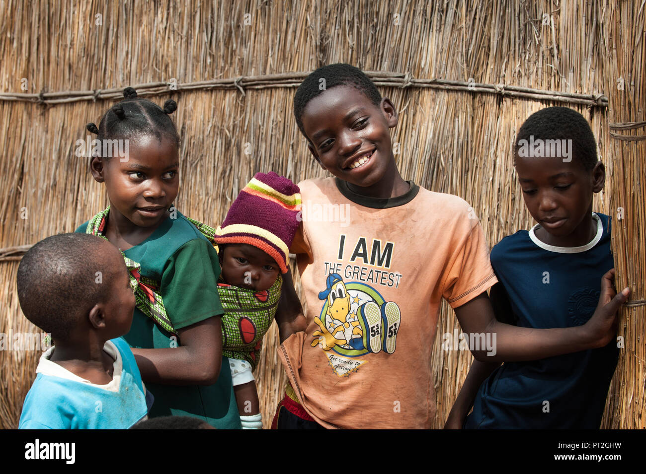 A group of children together in Mukuni village in Livingstone, close to ...