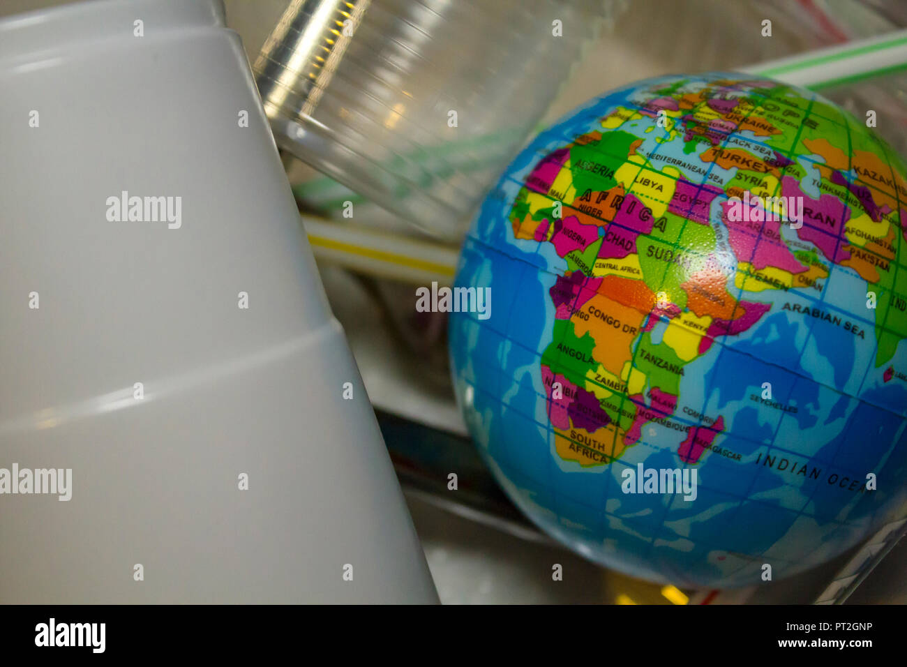 World surrounded by plastic trash. Plastic pollution concept Stock ...