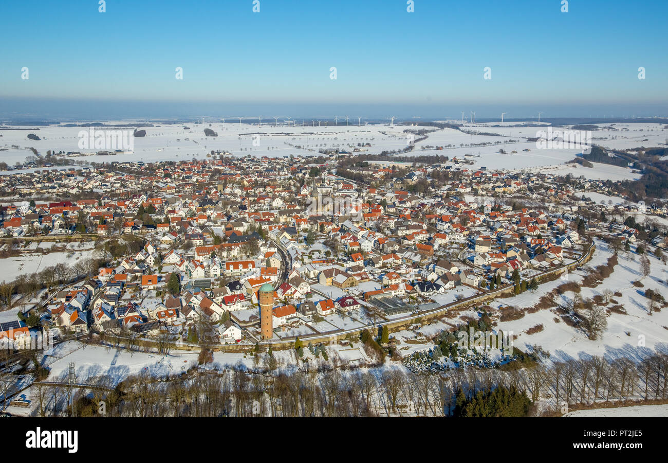 Overview ruthen in snow with water tower st johns church hi-res stock ...