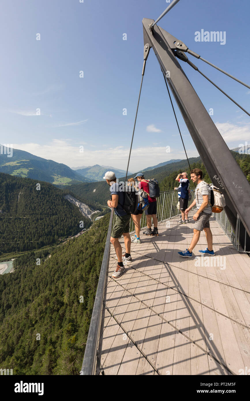 Viewing platform Il Spir above the Rhine gorge, Conn, Surselva region ...