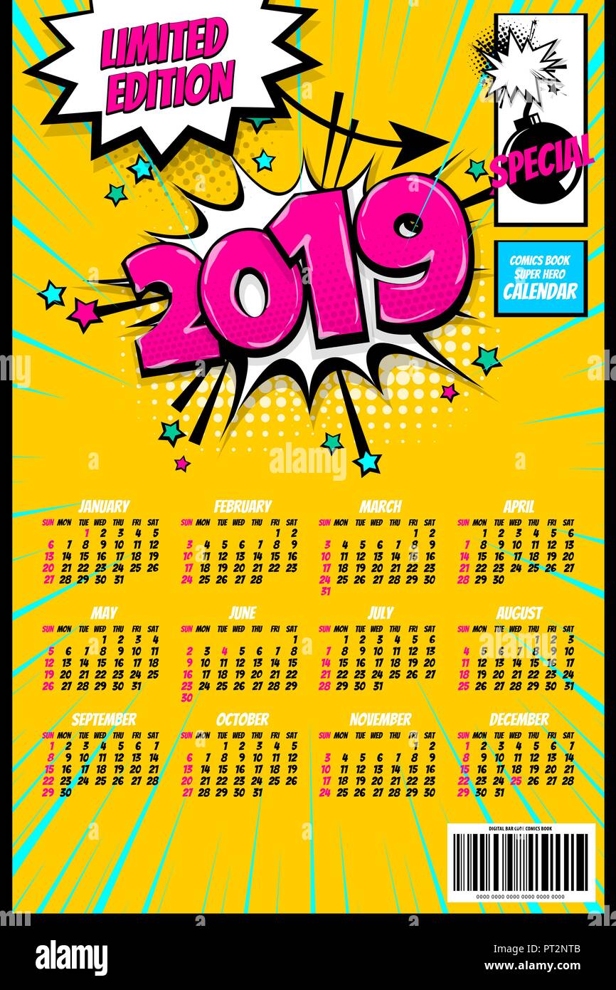 2019 retro super hero calendar pop art Stock Vector Image & Art - Alamy