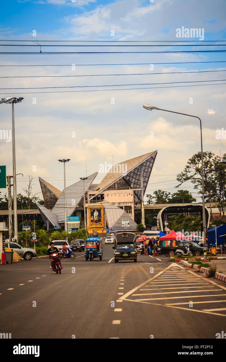Ubon Ratchathani, Thailand - July 28, 2017: People and vehicles at ...