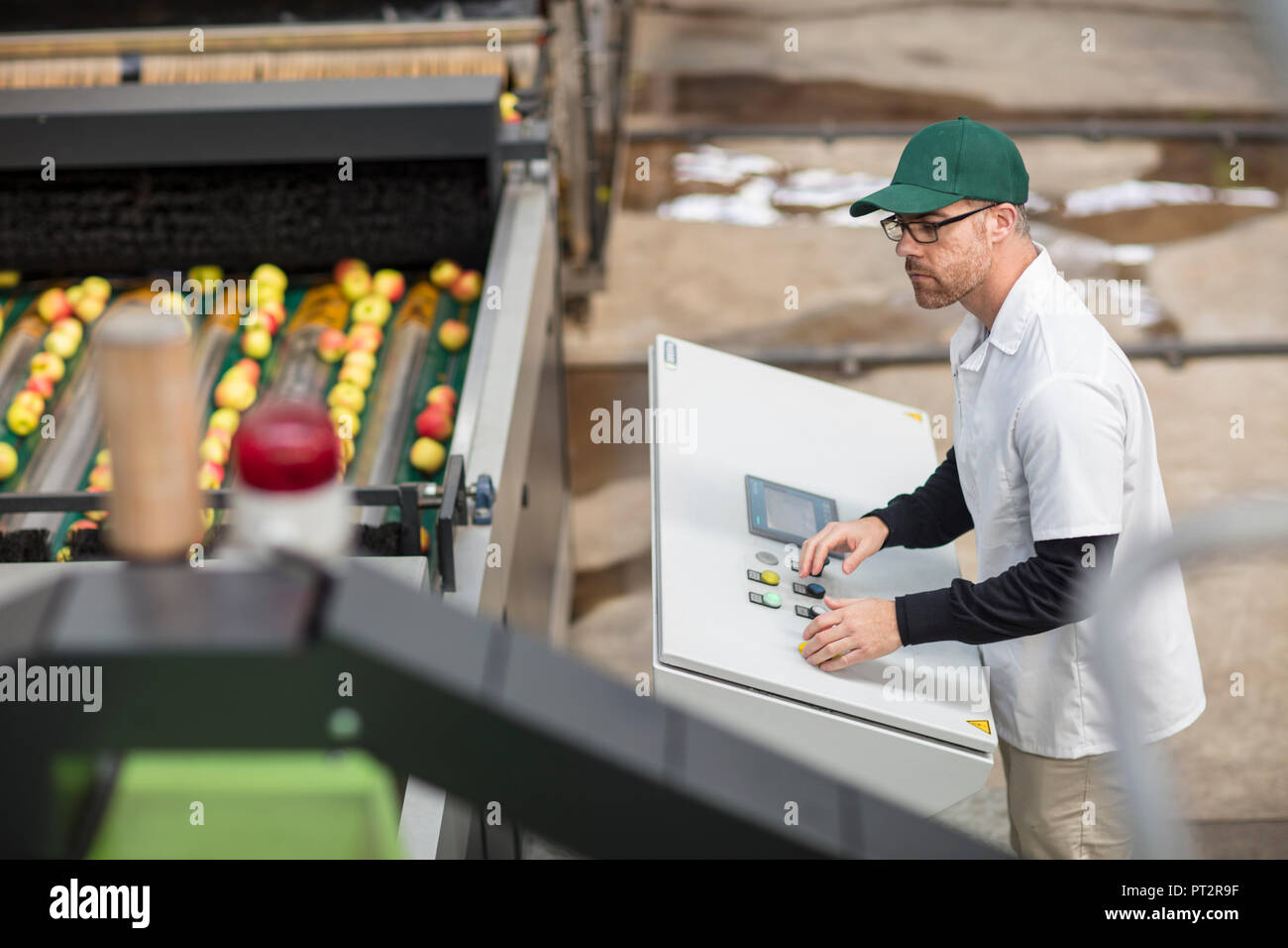 Worker managing apple sorting machine hi-res stock photography and ...