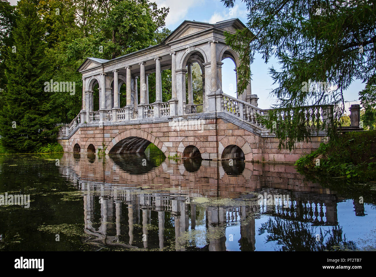 Marble Bridge in the park Tsarskoye Selo, Pushkin, Russia Stock Photo ...
