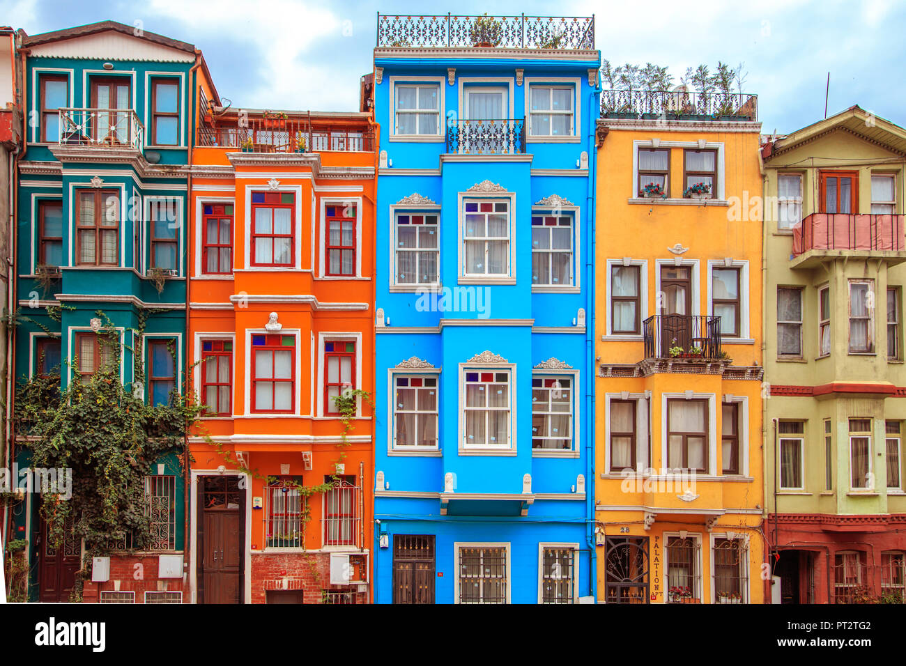 ISTANBUL, TURKEY - September 27, 2018. Colorful houses of the Balat ...