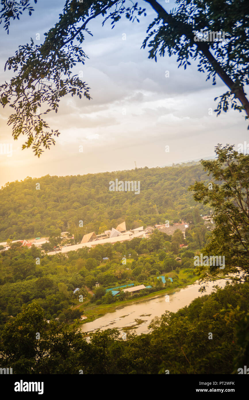 Peaceful forest and mountains over Chong Mek checkpoint terminal, the ...