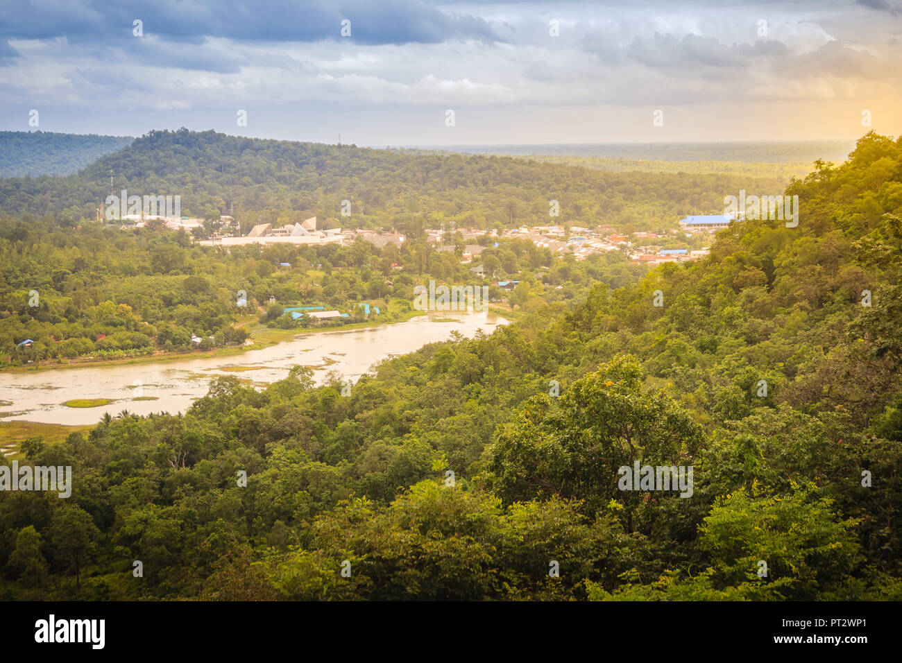 Peaceful forest and mountains over Chong Mek checkpoint terminal, the ...