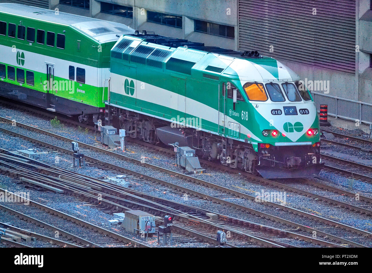 Toronto, Ontario, Canada-June 26, 2018: Toronto Go Train arriving at ...