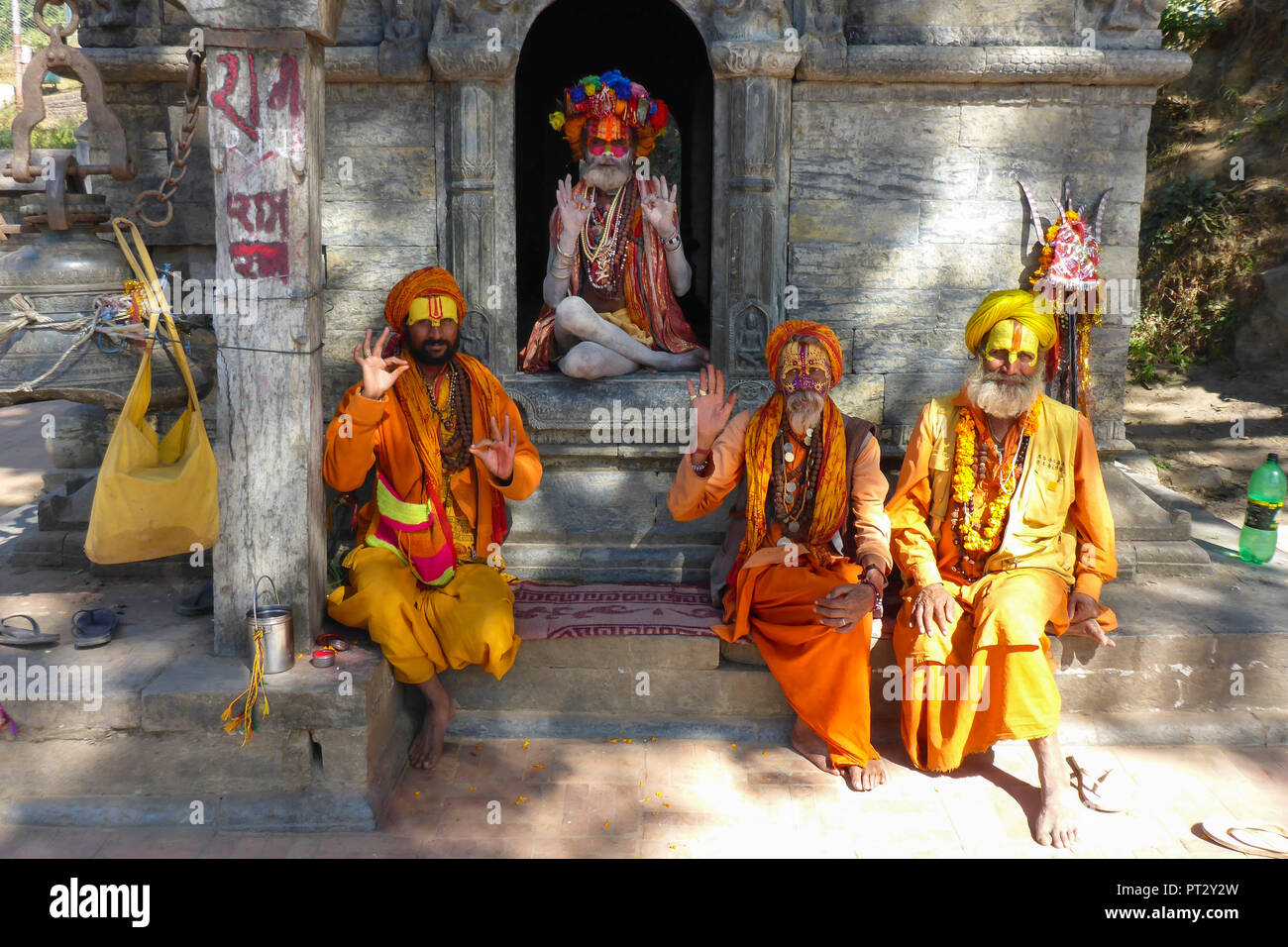 Nepal, Himalaya Mountains, Kathmandu, Pashupatinath, Praying Sadhus ...