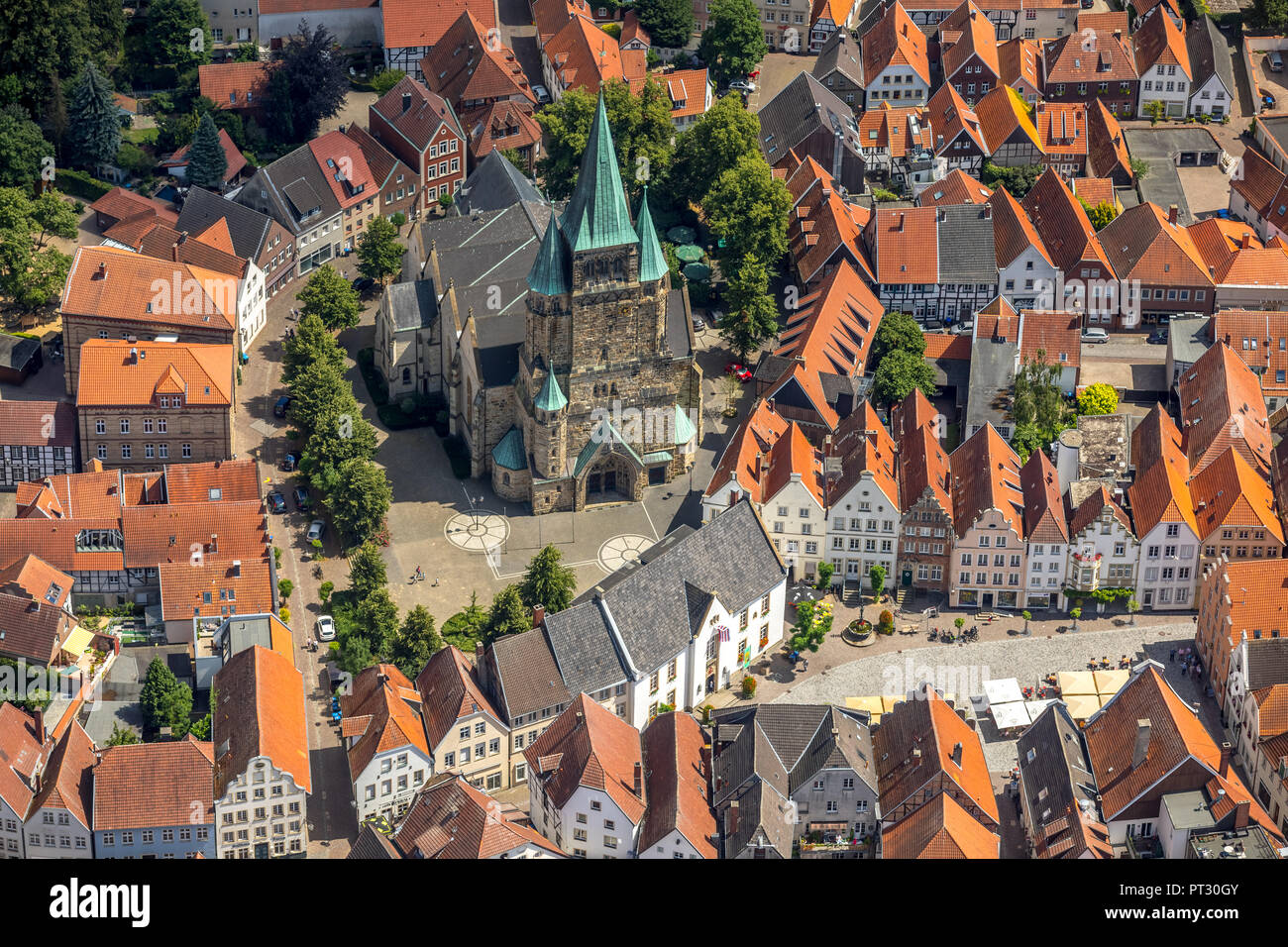 Aerial view, Catholic Church St. Laurentius, Old Town, Warendorf ...