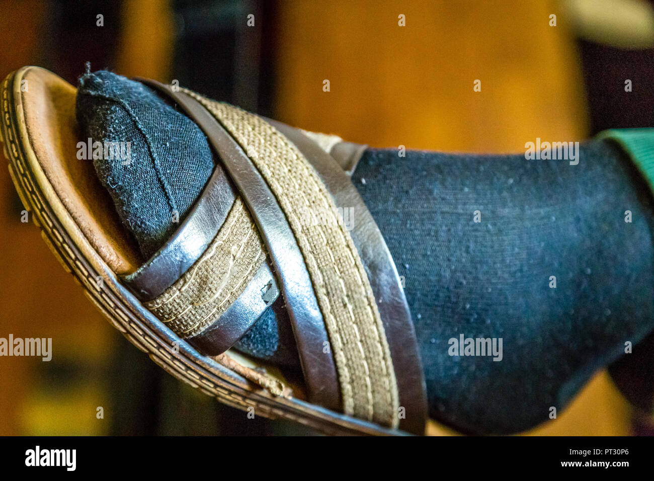 Male foot with socks and open slippers Stock Photo - Alamy