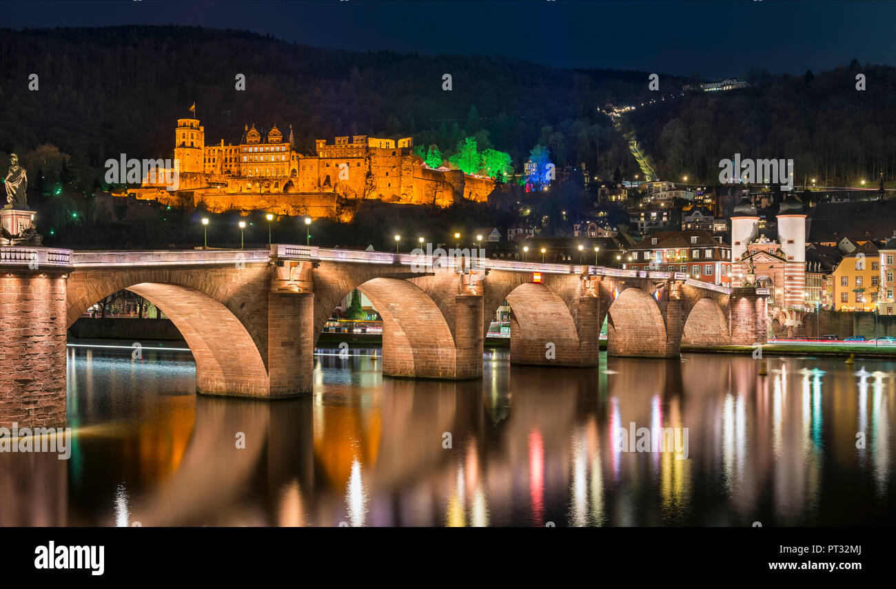 The old bridge of Heidelberg at night, Germany Stock Photo - Alamy