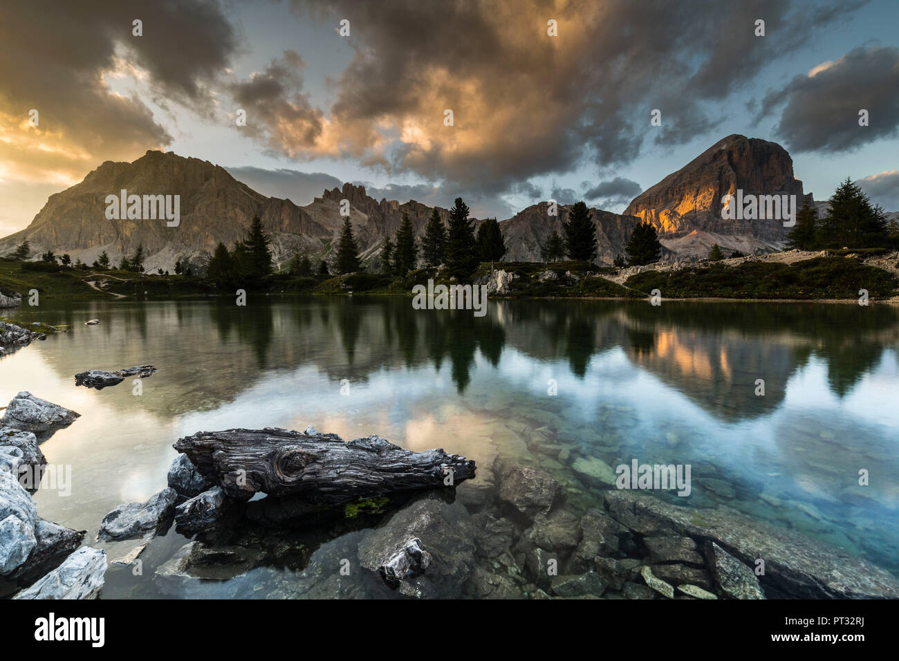 Europe, Italy, Alps, Dolomites, Mountains, Lago di Limedes Stock Photo ...