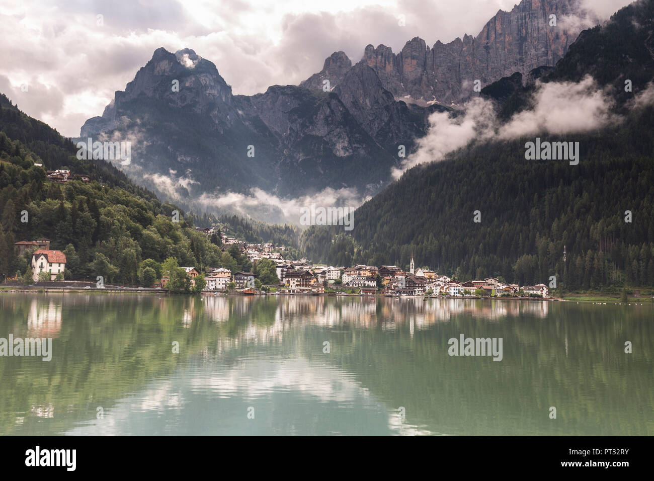 Europe, Italy, Alps, Dolomites, Mountains, Lago di Alleghe Stock Photo ...