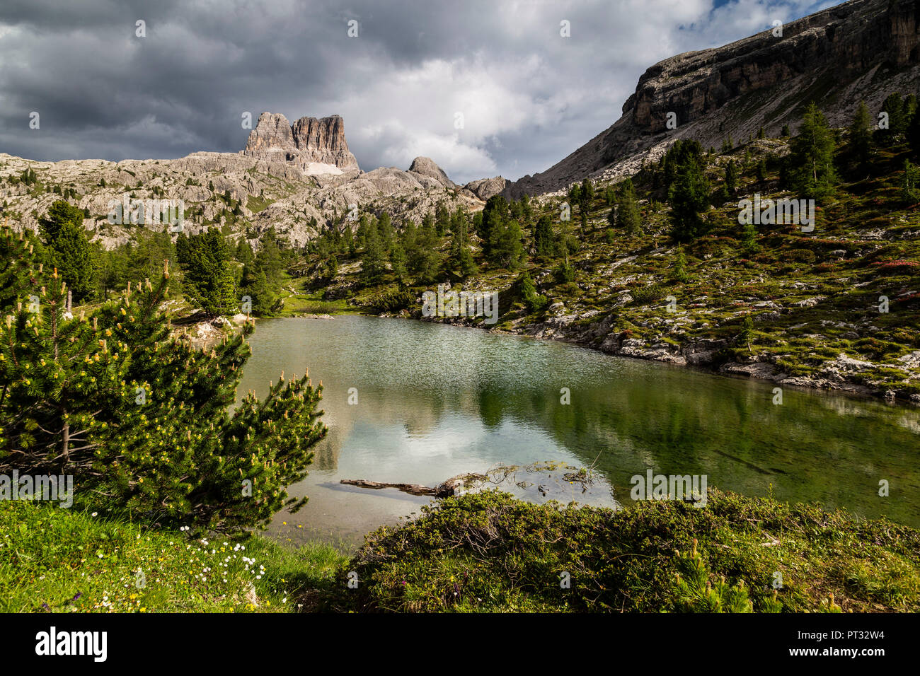 Europe, Italy, Alps, Dolomites, Mountains, Lago di Limedes Stock Photo ...