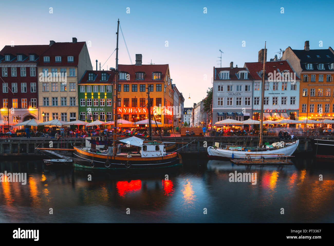 Blue Hour in Nyhavn, Copenhagen, Hovedstaden, Denmark, Northern Europe ...