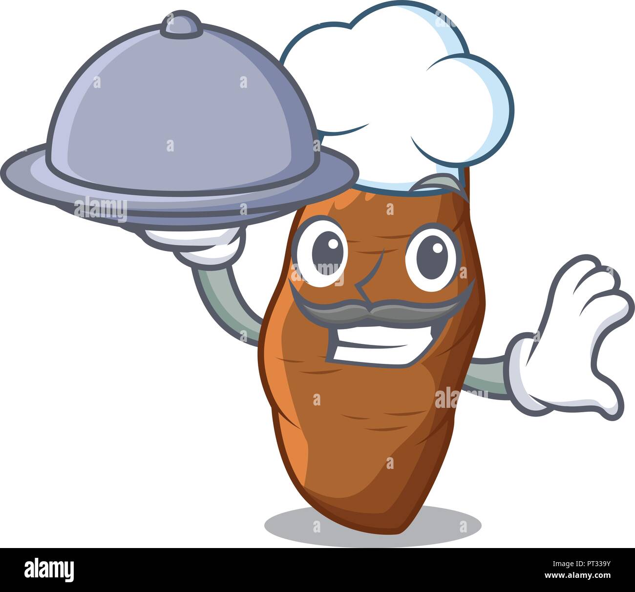 Chef with food ripe cassava on the cartoon table Stock Vector Image ...