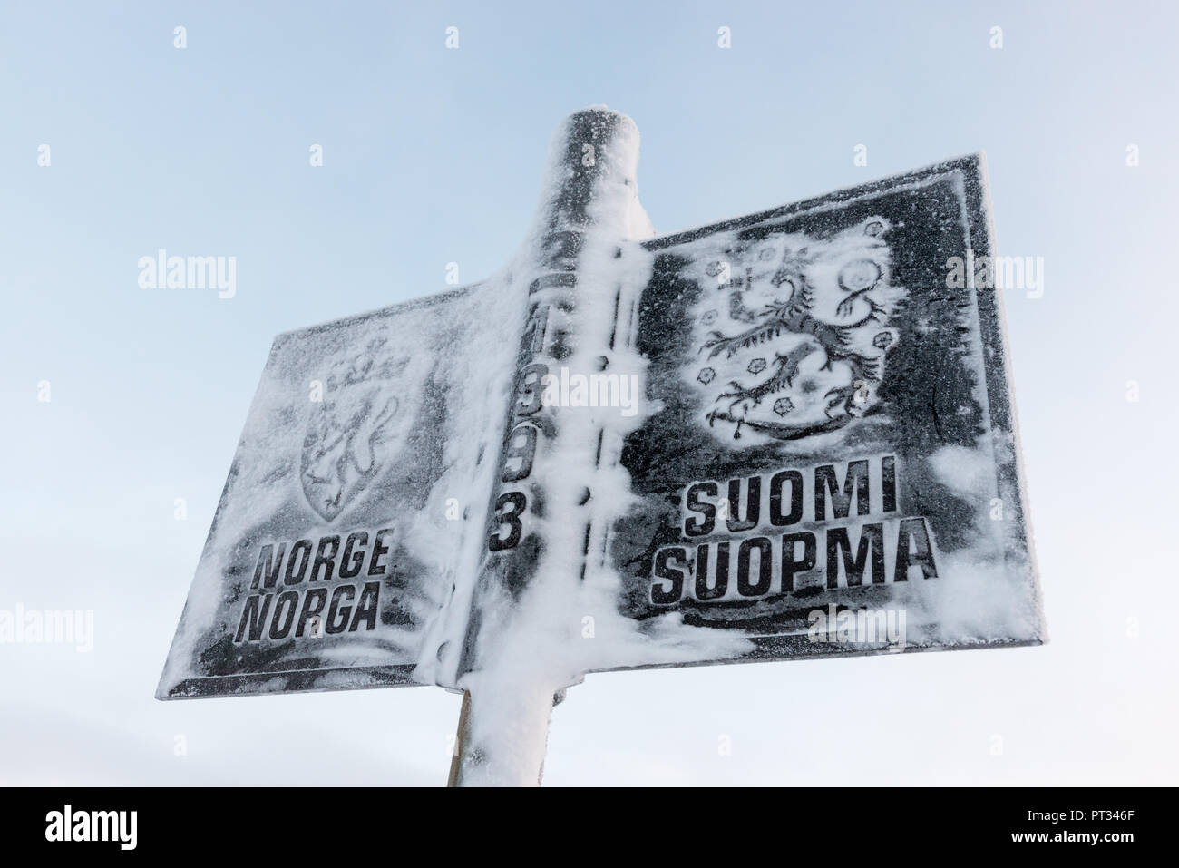 Border between Norway and Finland on the Sami bridge Utsjoki Finland ...