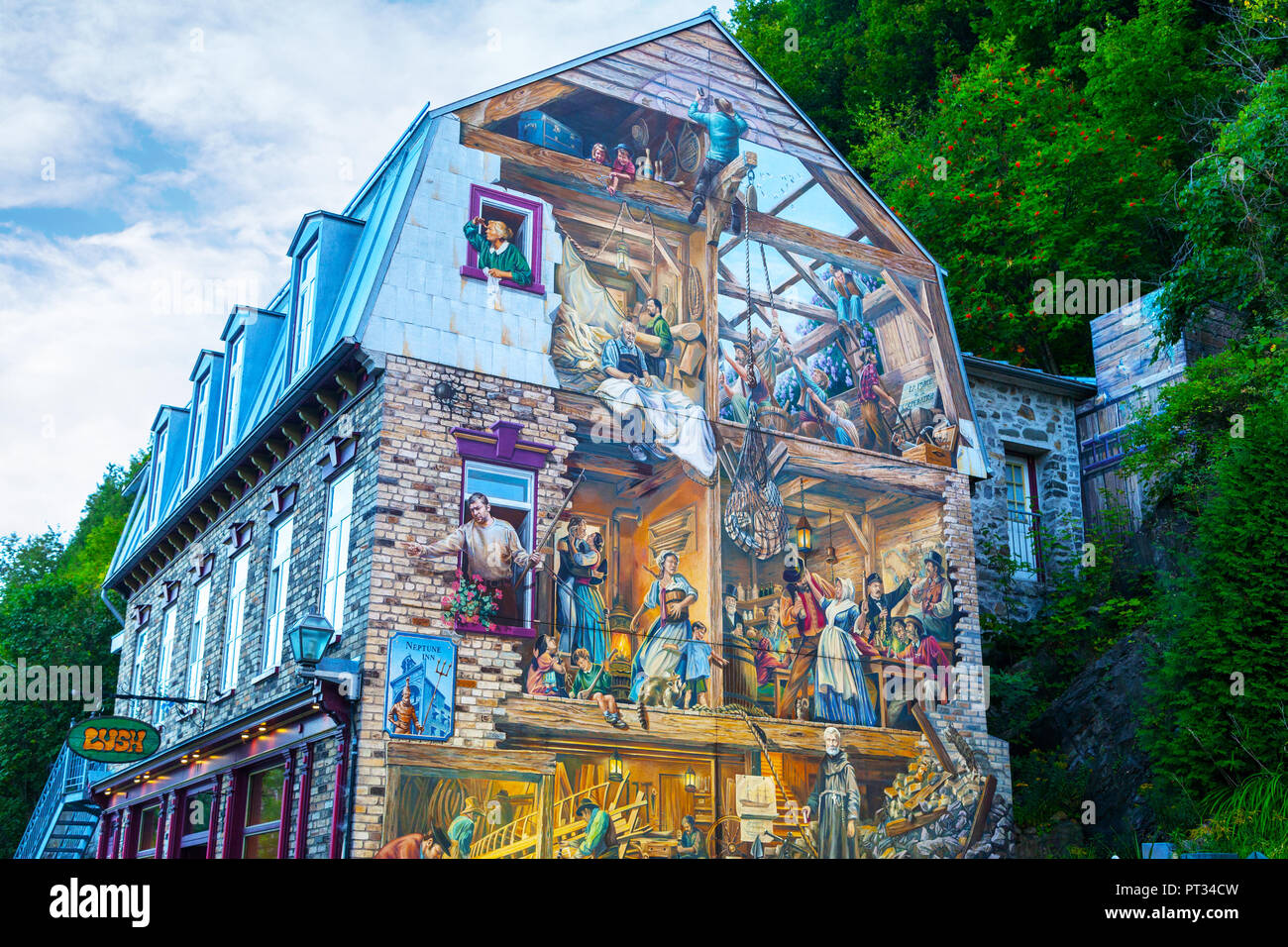 OLD QUEBEC, CANADA - AUG 21, 2012: Famous trompe-l'oeil mural in the ...