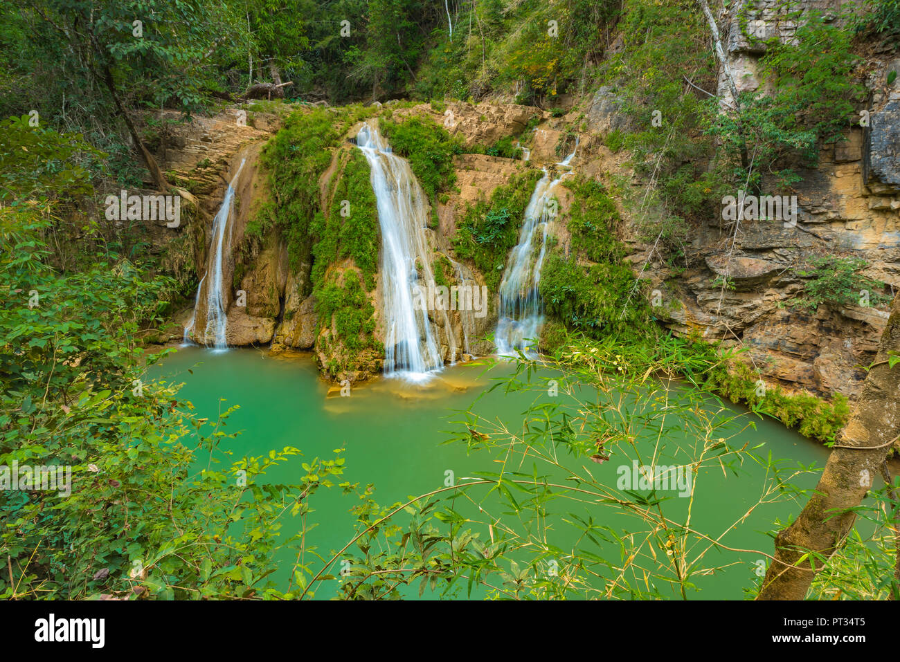 Tad Sadaw waterfall view from higher level, Lamphun, Thailand Stock ...