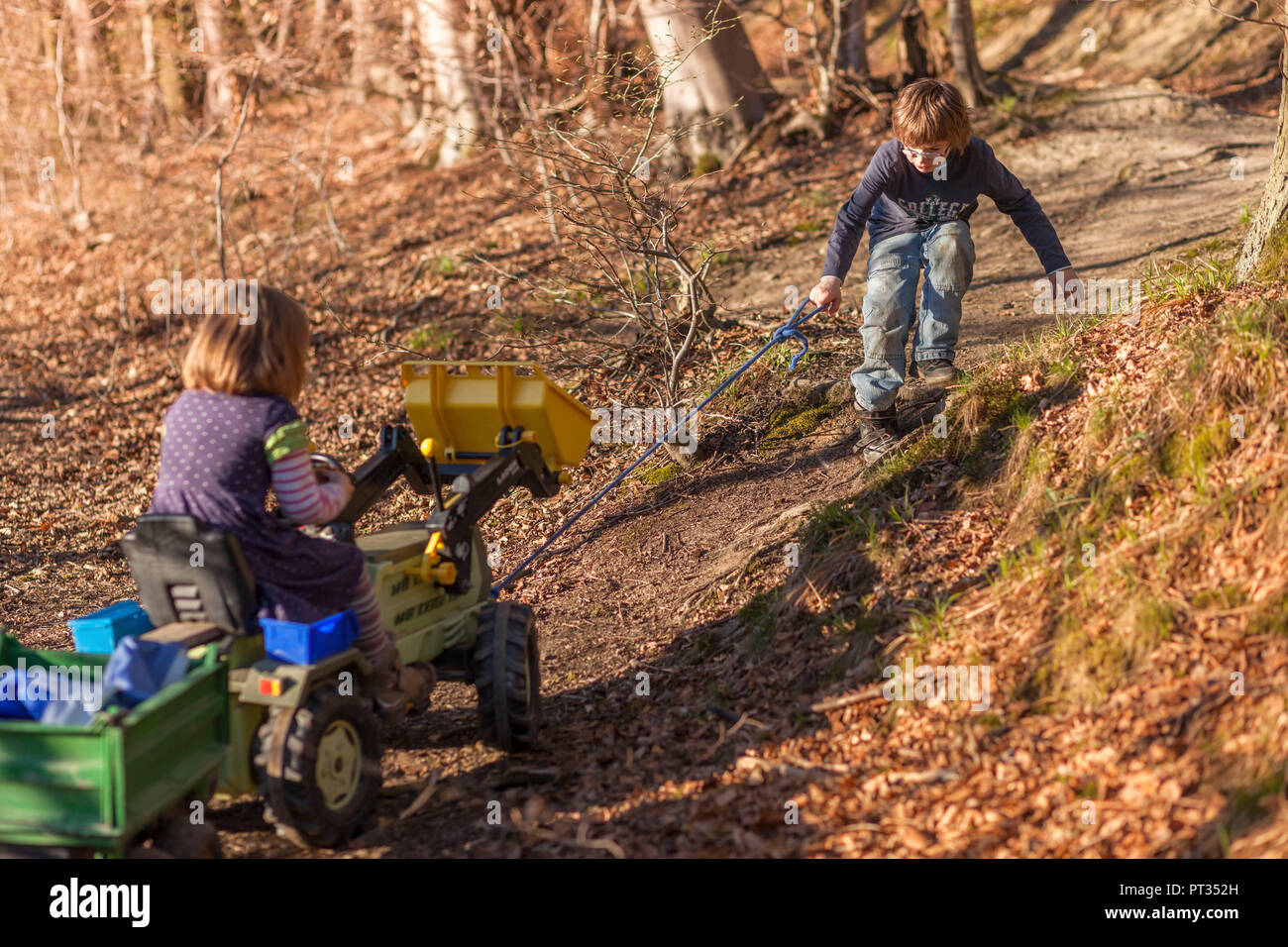 Children playing in the woods, Hennef, Rhineland, Germany Stock Photo ...