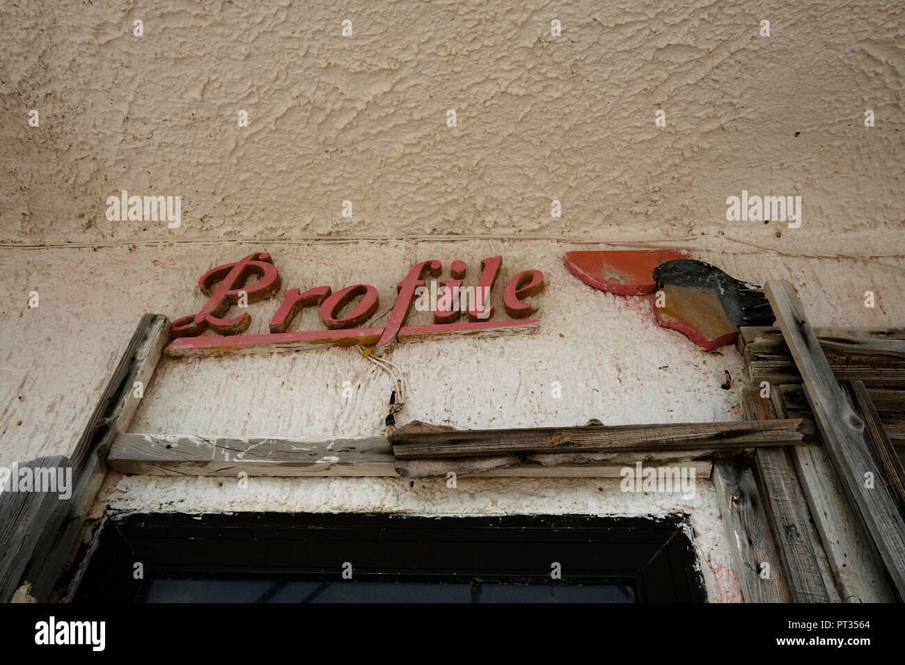 Europe, Greece, Corfu, entrance, lettering 'Profile' Stock Photo - Alamy