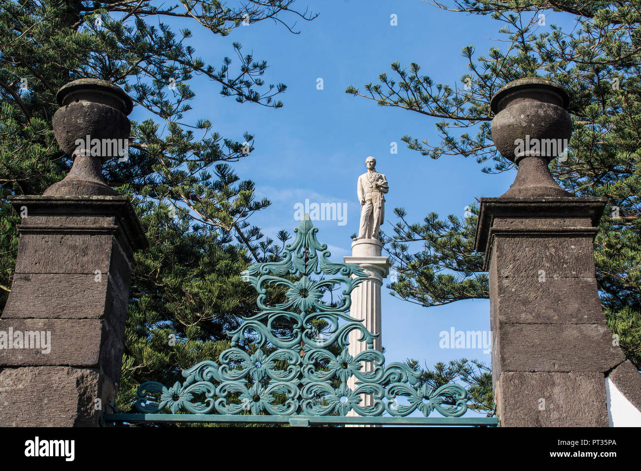 Town park with monument in Praia da Vitória on Azores island Terceira ...