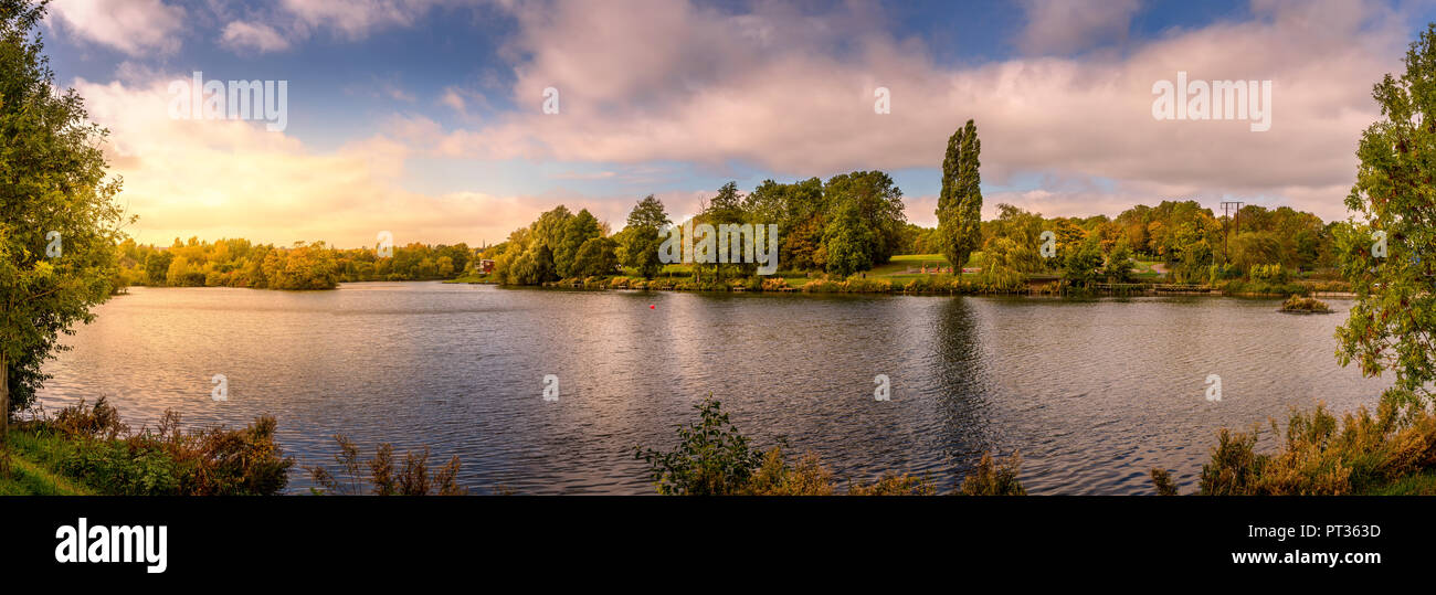 Panoramic view of Arrow Valley Lake in Redditch, Worcestershire, UK ...