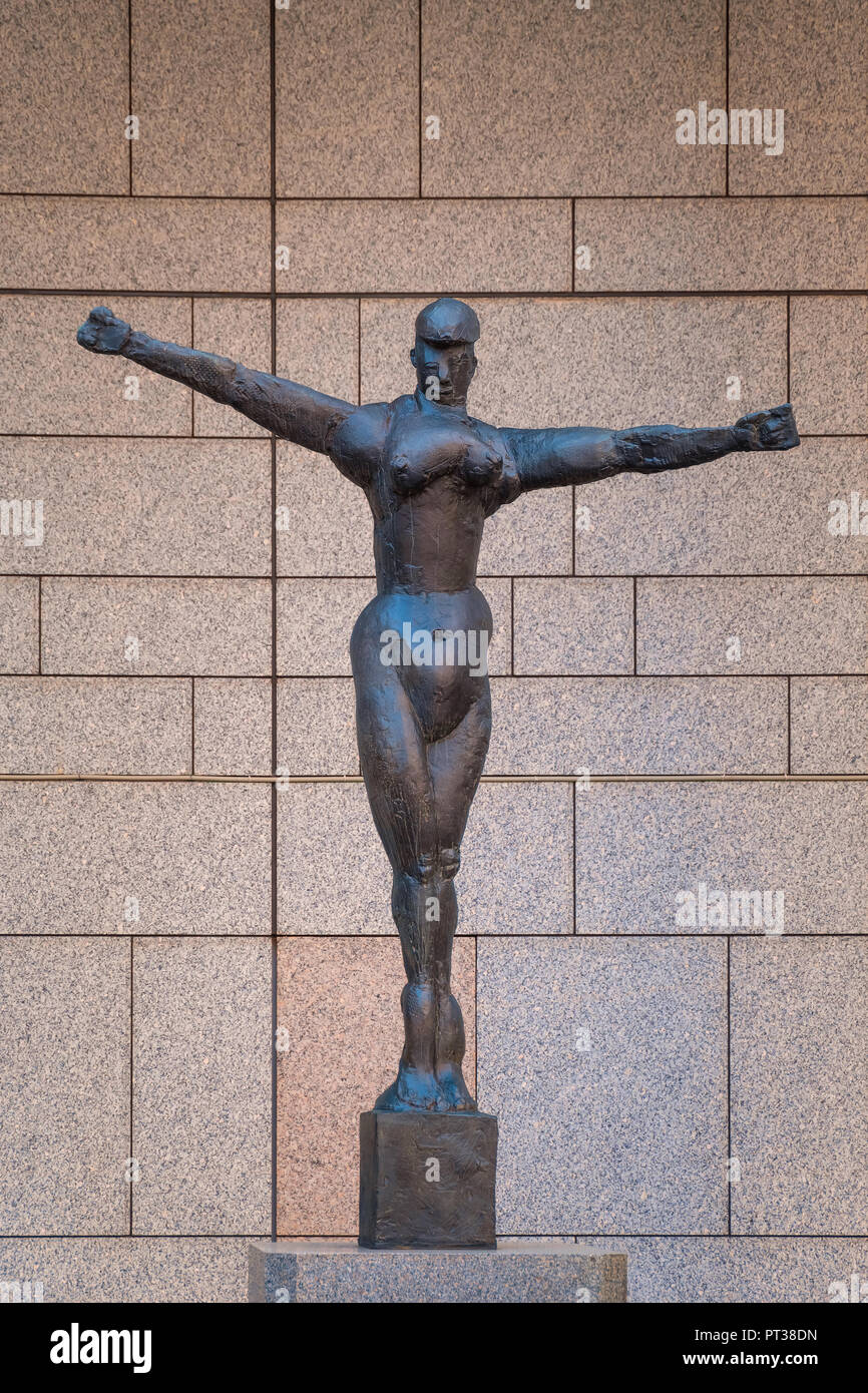 Tokyo, Japan - April 29 2018: Bronze statues at the open air ground at ...