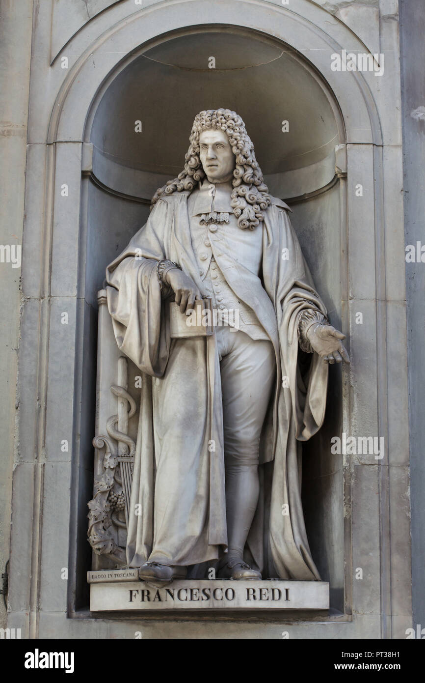 Italian physician and biologist Francesco Redi. Marble statue by ...