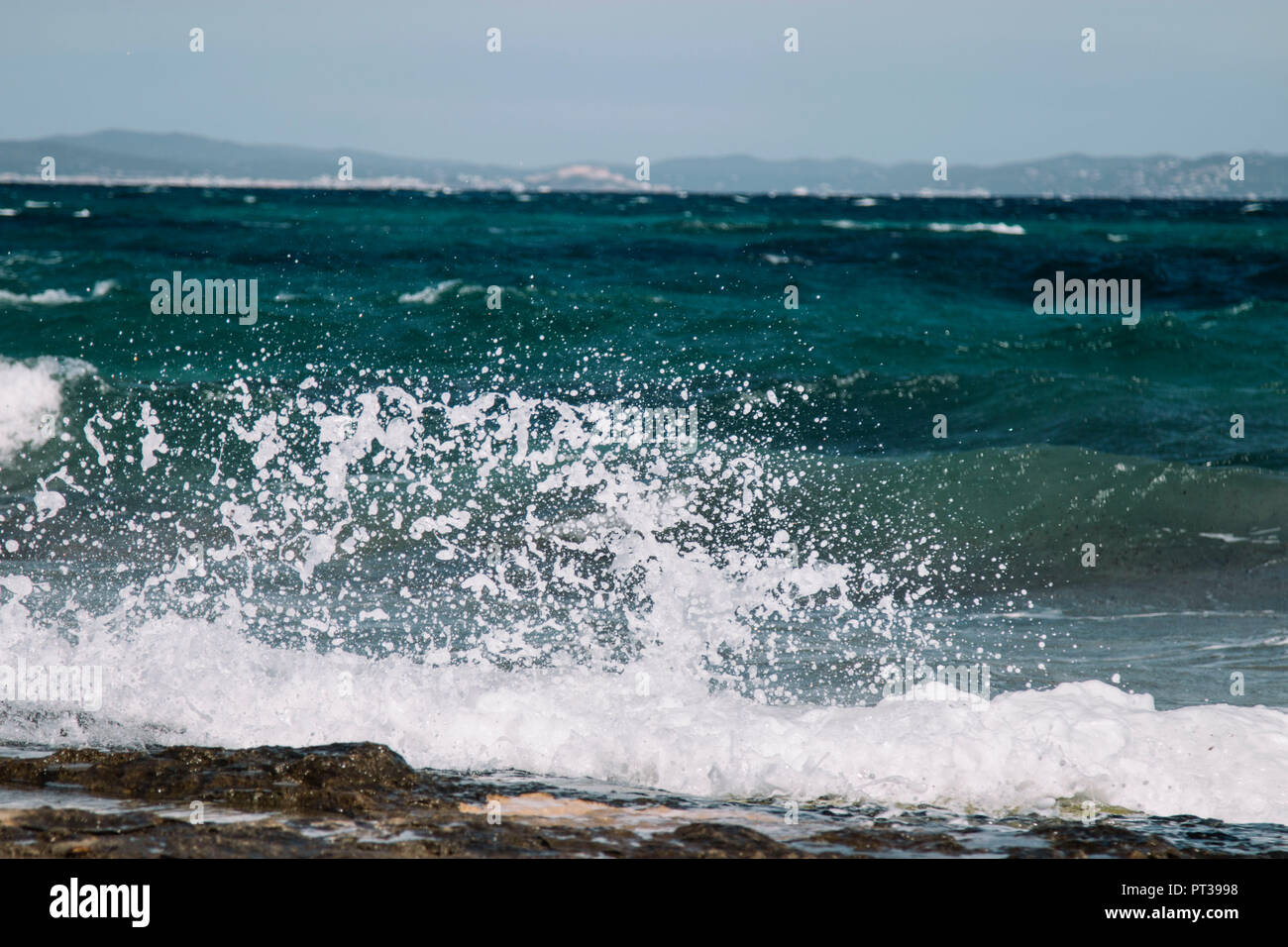 Summer holiday on Formentera, cliff walk, strong swell Stock Photo - Alamy