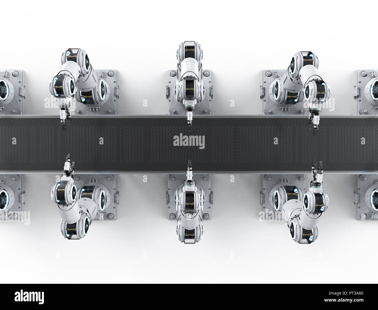 Automation industry concept with 3d rendering robot assembly line in ...