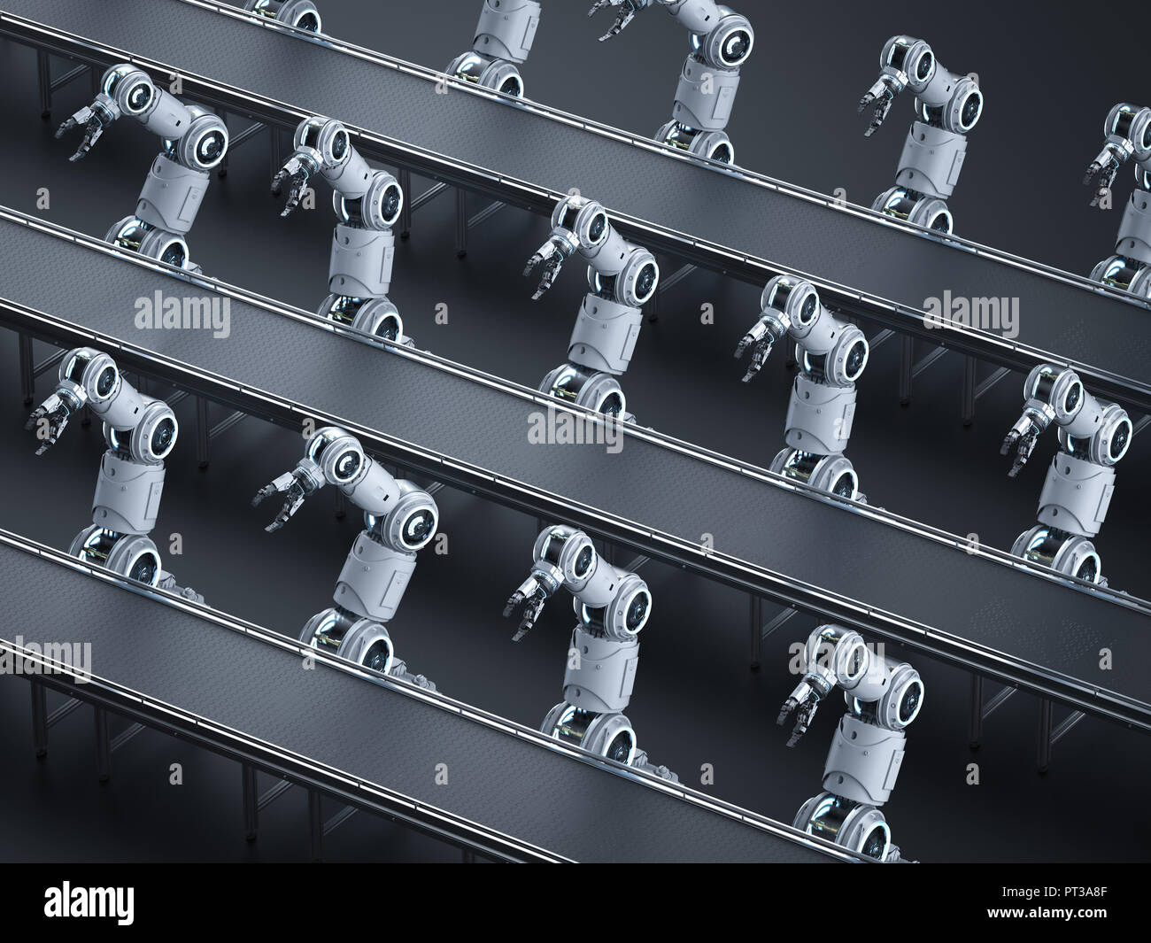 Automation industry concept with 3d rendering robot assembly line in factory Stock Photo - Alamy