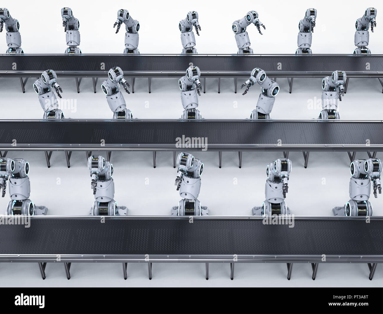 Automation industry concept with 3d rendering robot assembly line in ...